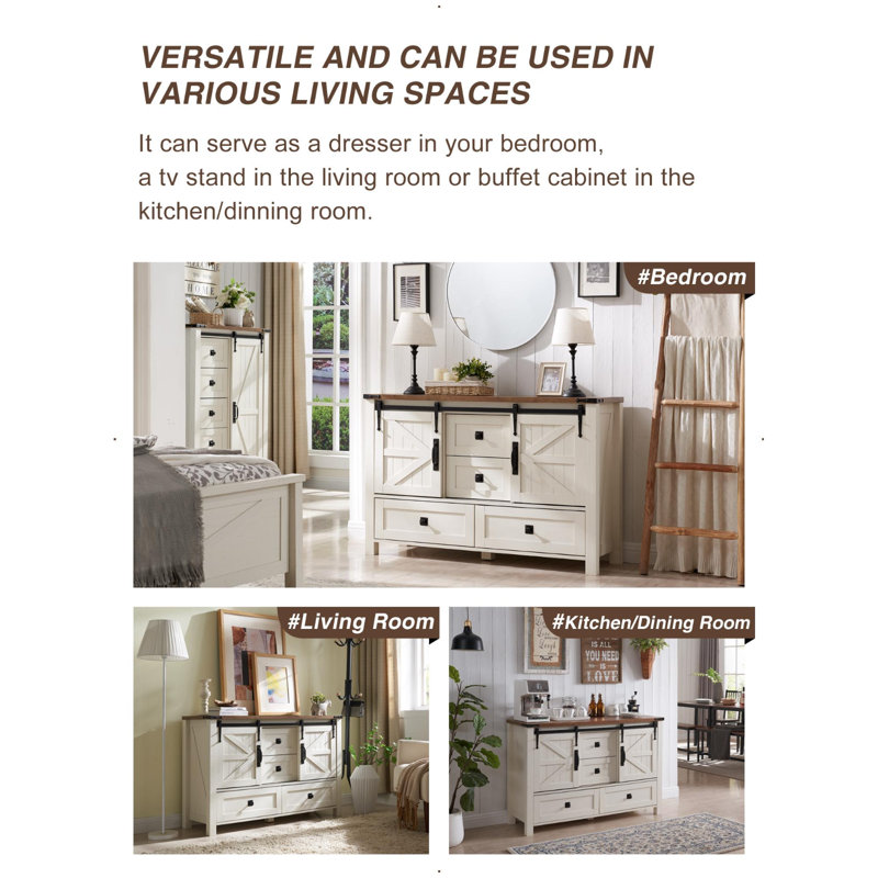 Gracie Oaks Terramuggus 48"W Farmhouse Chest of Drawers, Bedroom Dresser with 4 Drawers ...